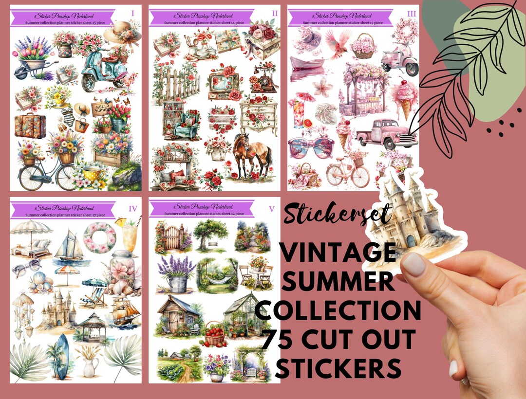 Vintage Summer 75 Cut Out Sticker Set DIY Decals Decoupage 5 Sticker ...