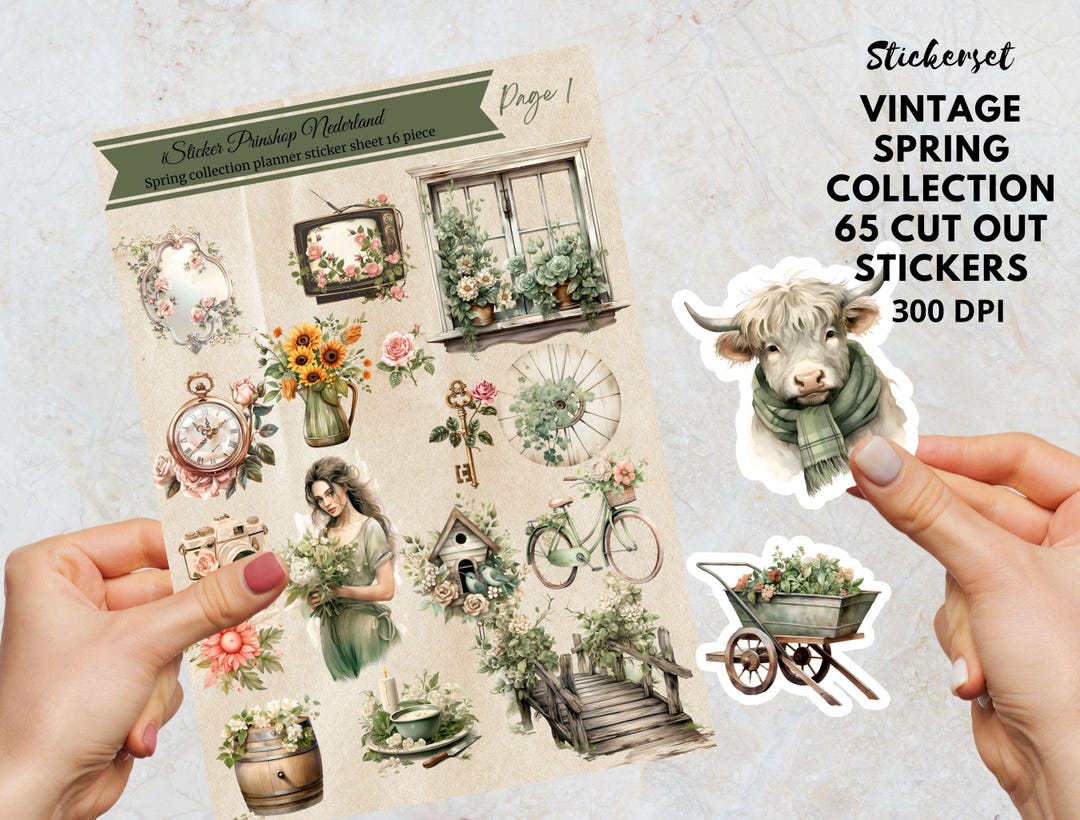 Vintage Spring 65 Cut Out Sticker Set | DIY Decals | Decoupage ...