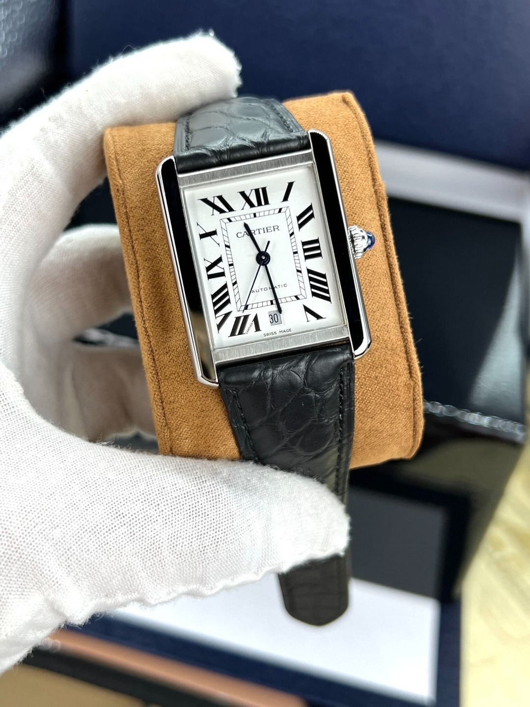 Cartier Tank Must XL Automatic Steel Black Leather Silver Dial WSTA0040 ...