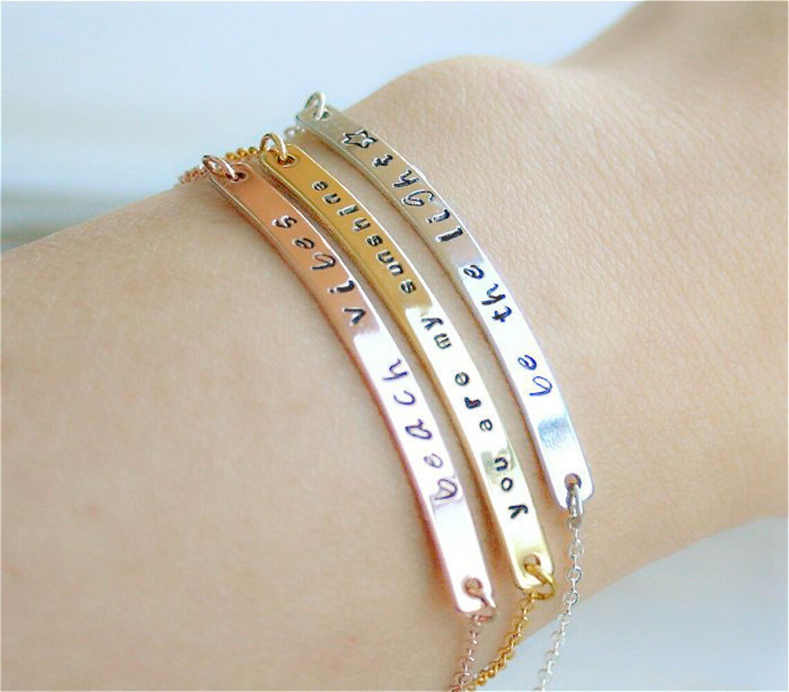 Gold Bar Bracelet, Custom Name Bracelet, Minimalist Bracelet, Dainty ...