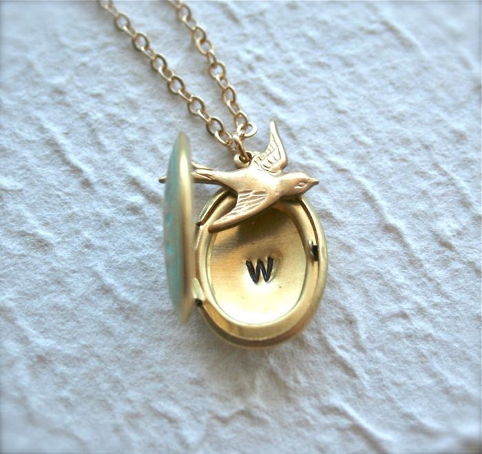 Personalized Initial Locket Necklace, Patina Aqua Locket Necklace ...