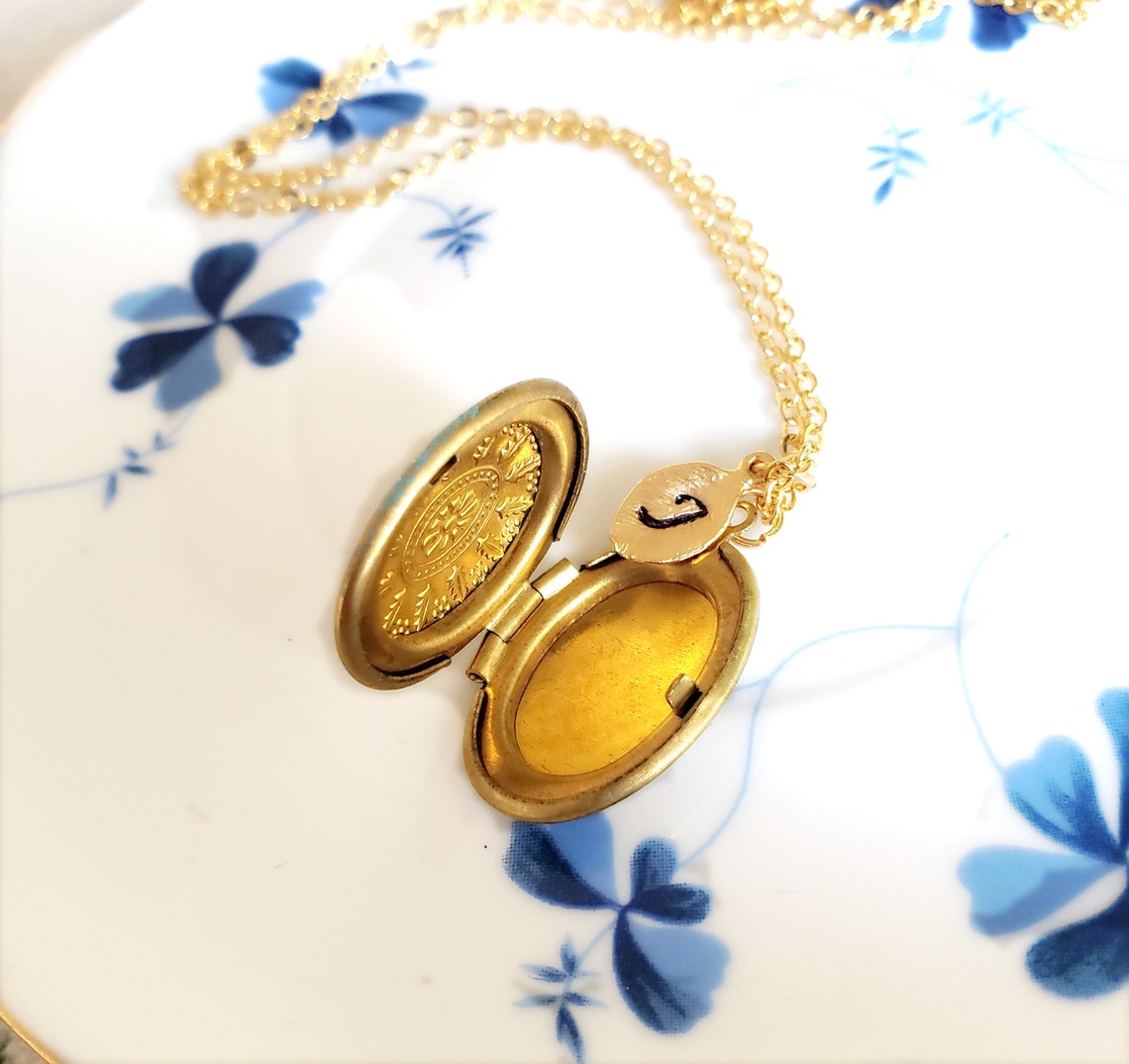 Locket Necklace With Custom Initial. Hand Patina Oval Locket | Etsy Canada