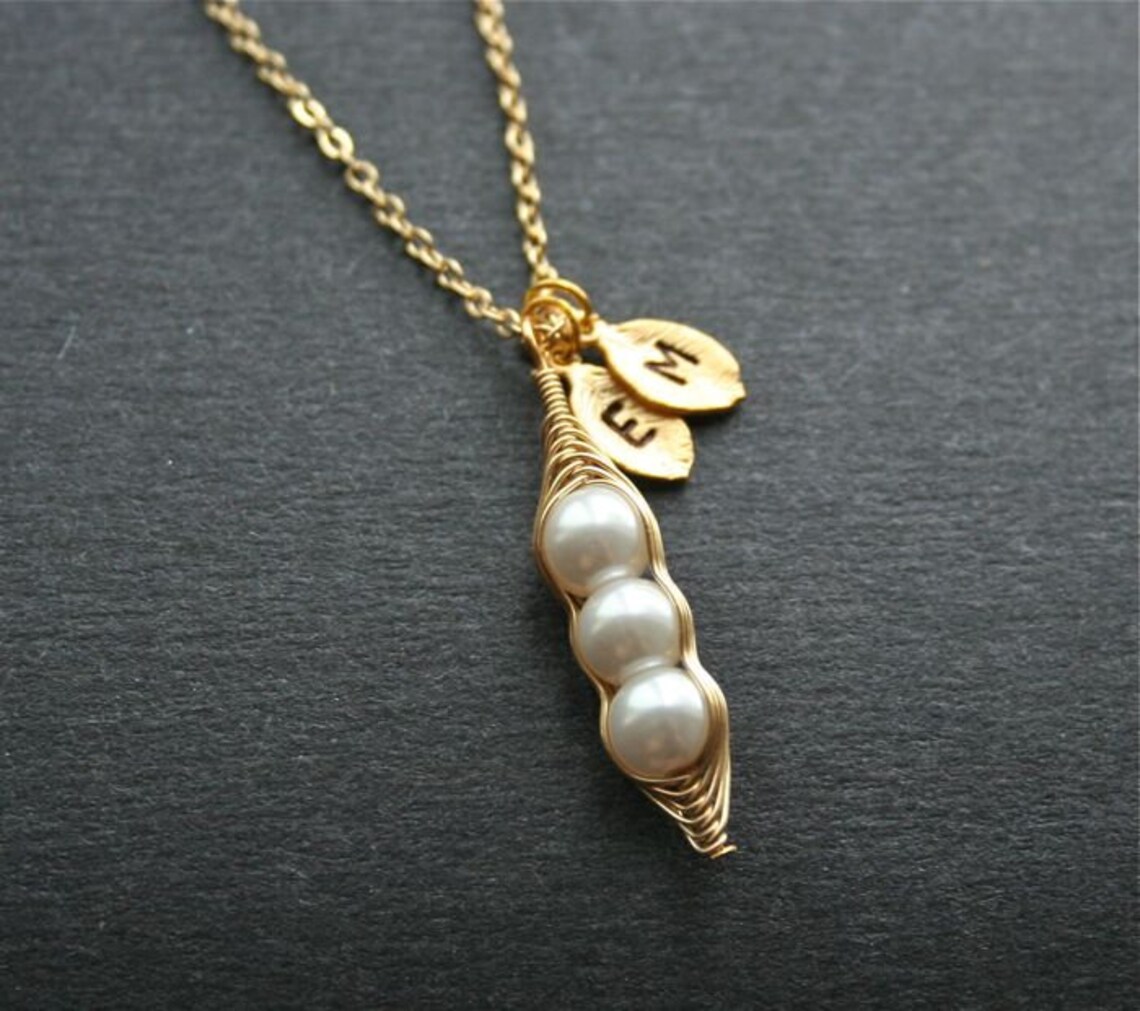 Pea Pod Necklace Two Peas in a Pod Gold Pea Pod Necklace - Etsy