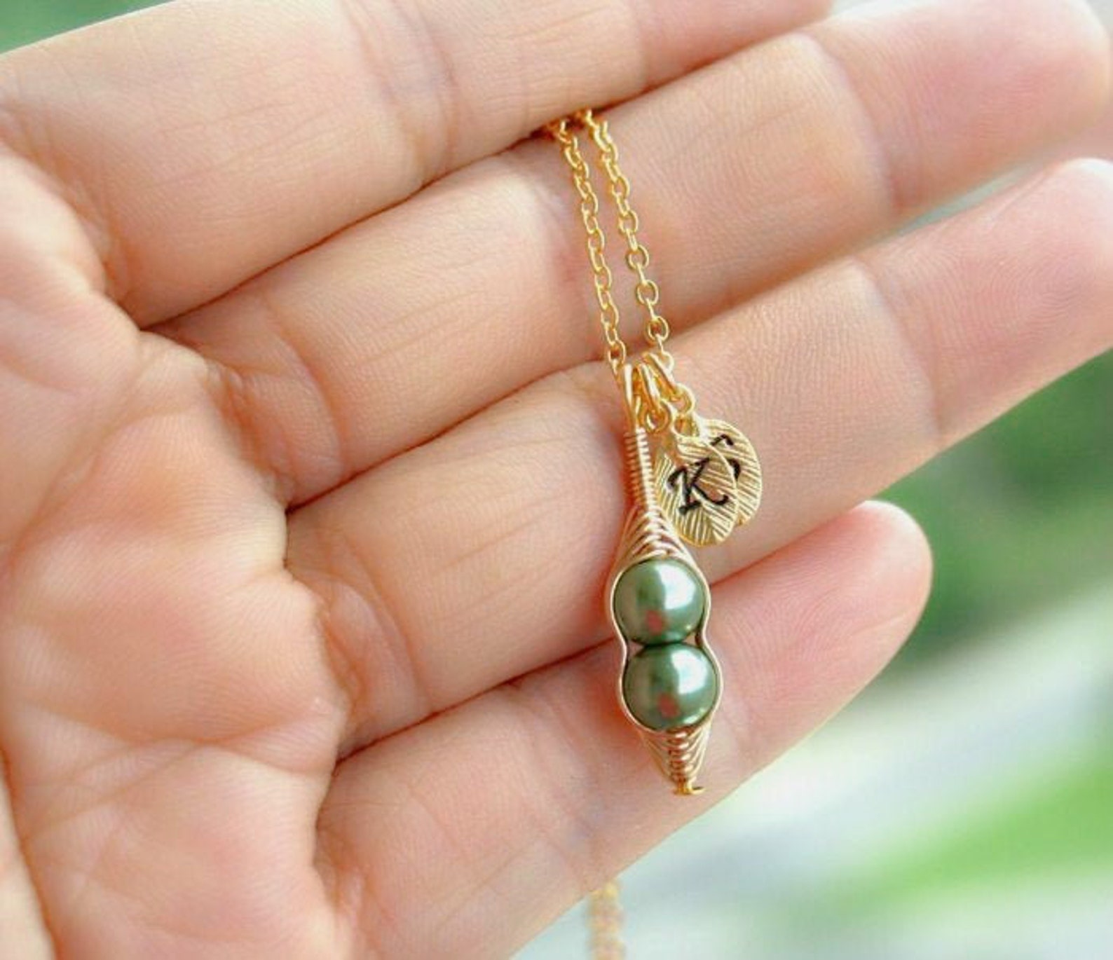 Pea Pod Necklace Two Peas in a Pod Gold Pea Pod Necklace - Etsy