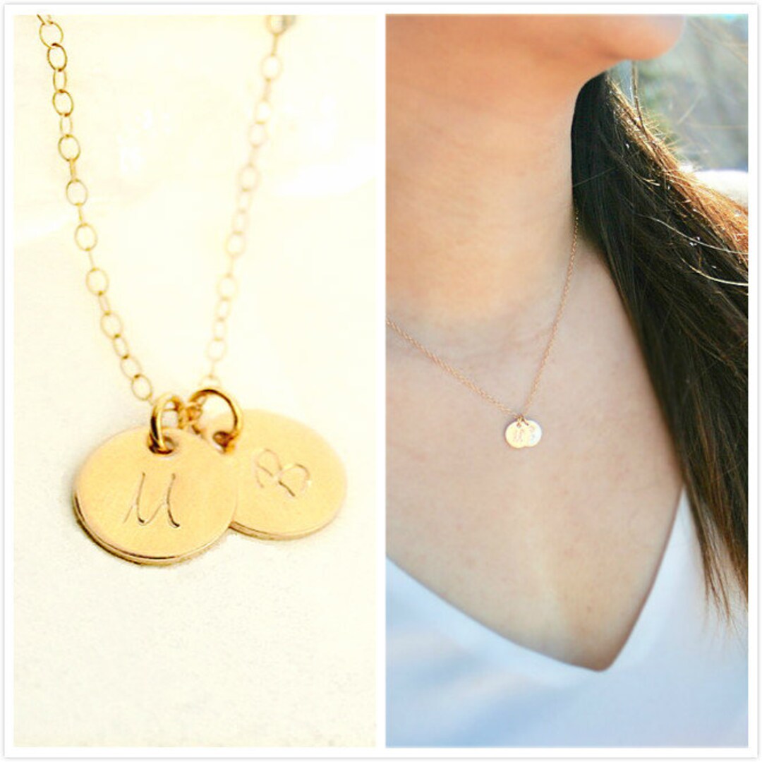 2 Initial Necklace, Dainty Initial Necklace, Gold Circle Necklace ...