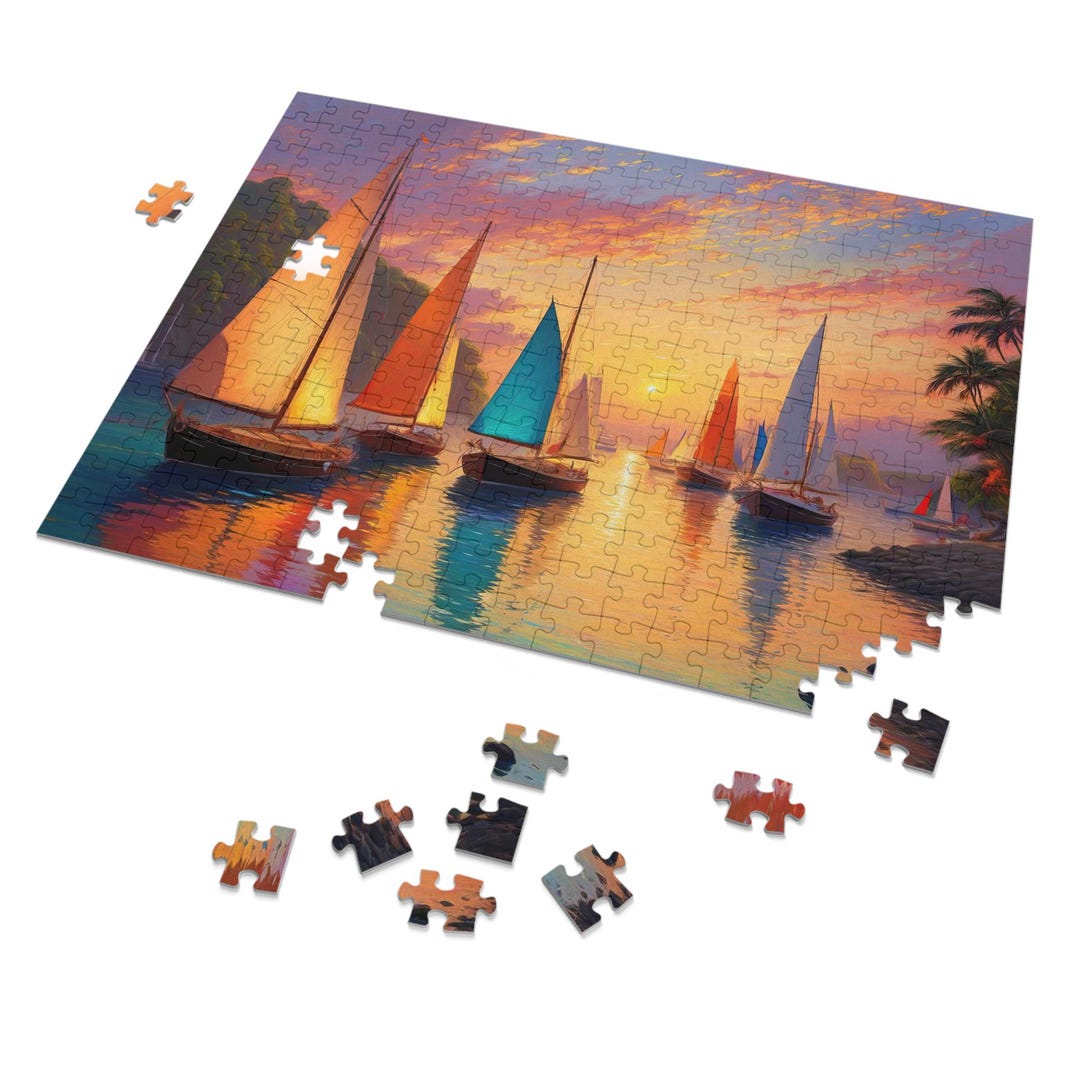 Large Colorful Sailboat Puzzle, Rainbow Regatta Sailboats Jigsaw ...