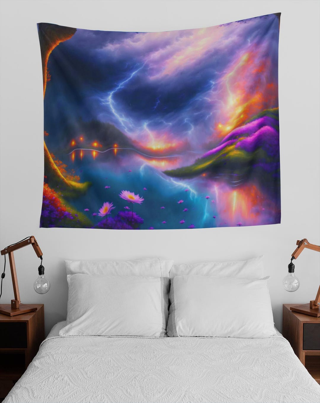 Purple Rainstorm Tapestry, Thunderstorm Design, Wall Hanging, Boho Home ...