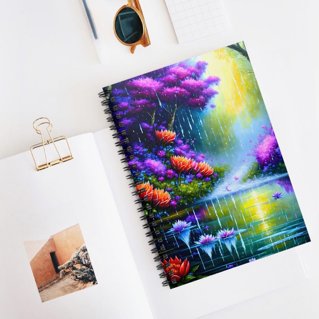 Purple Rainstorm Notebook, Lined Journal- Luxurious Flowers in Rain ...