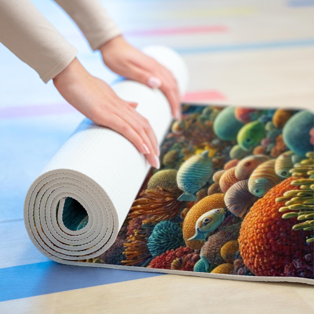 Ocean Scene Foam Yoga Mat, Serene Underwater Scene, Waves Sea Creatures ...