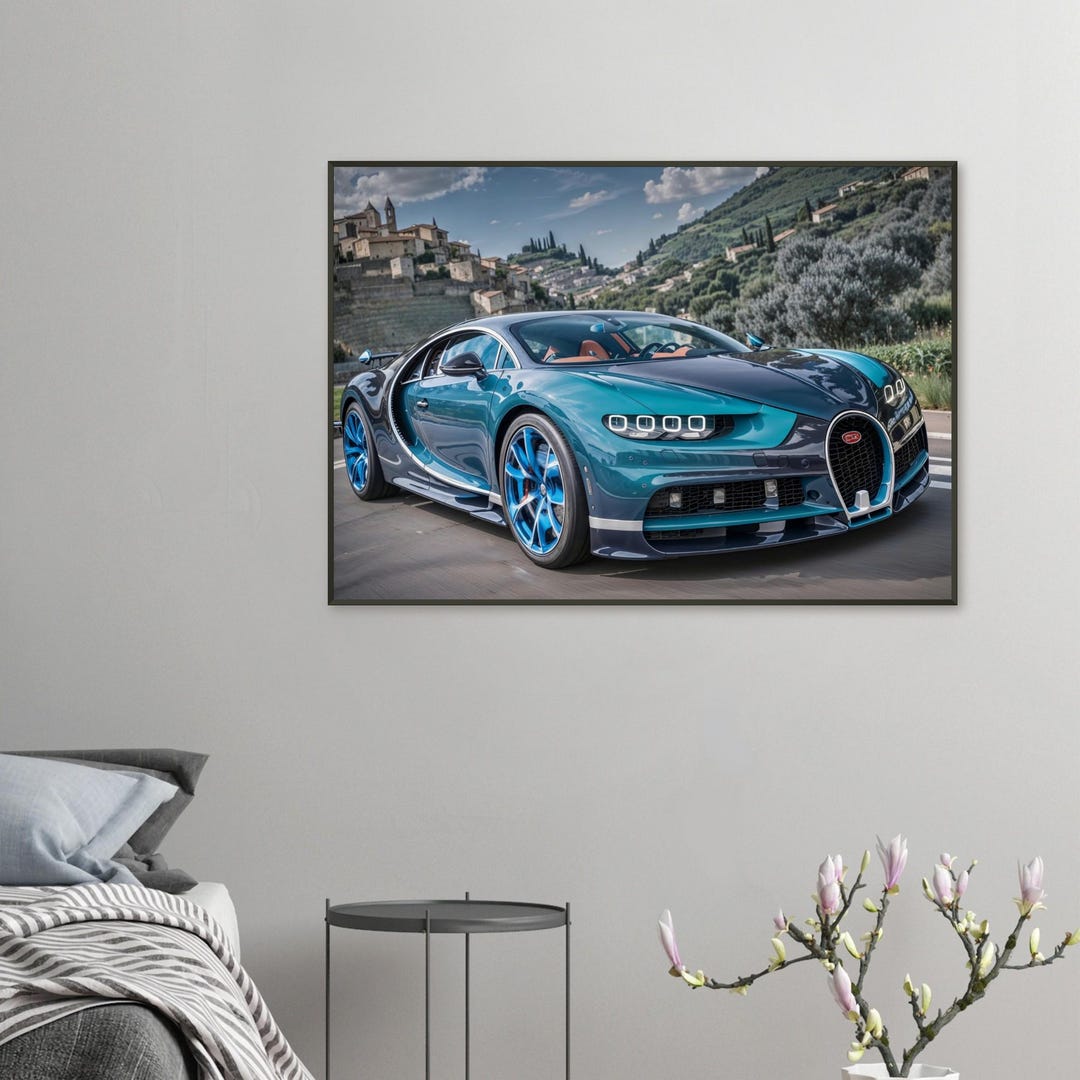 Bugatti Chiron Turquoise and Blue Poster - Metal Frame - Luxury Sports ...