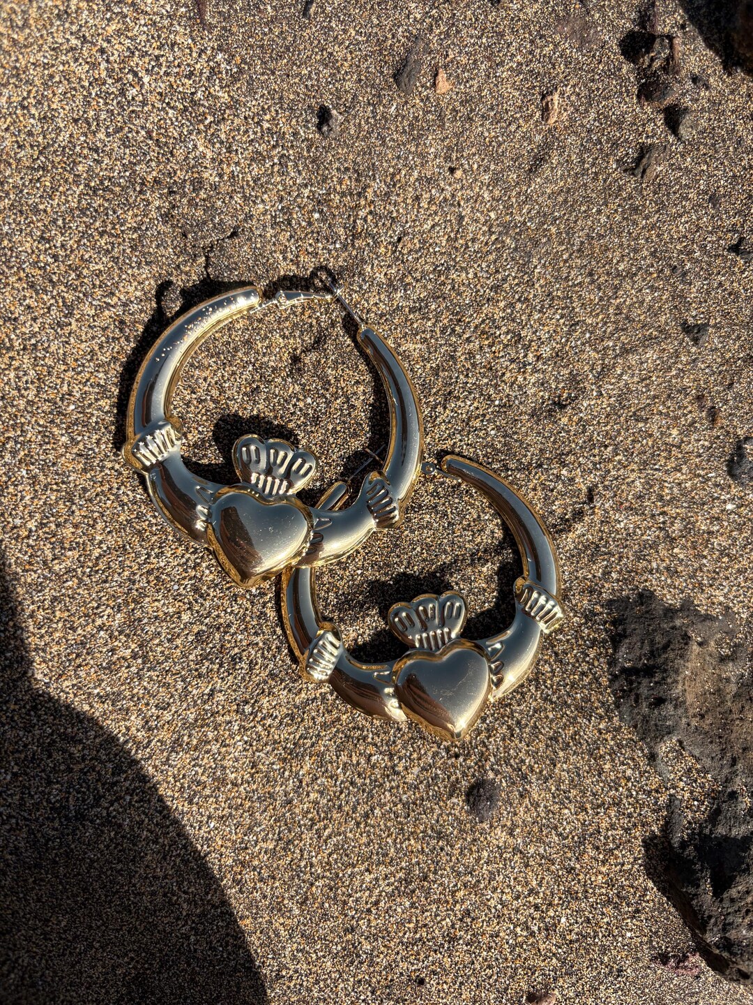 Claddagh Hoop Earrings Large Hoops Chunky Claddagh Hoops Gold - Etsy