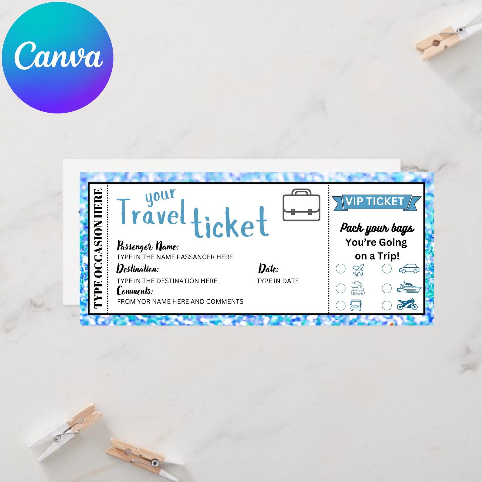 Printable Bus Trip Ticket Template: Surprise Travel Voucher - Etsy
