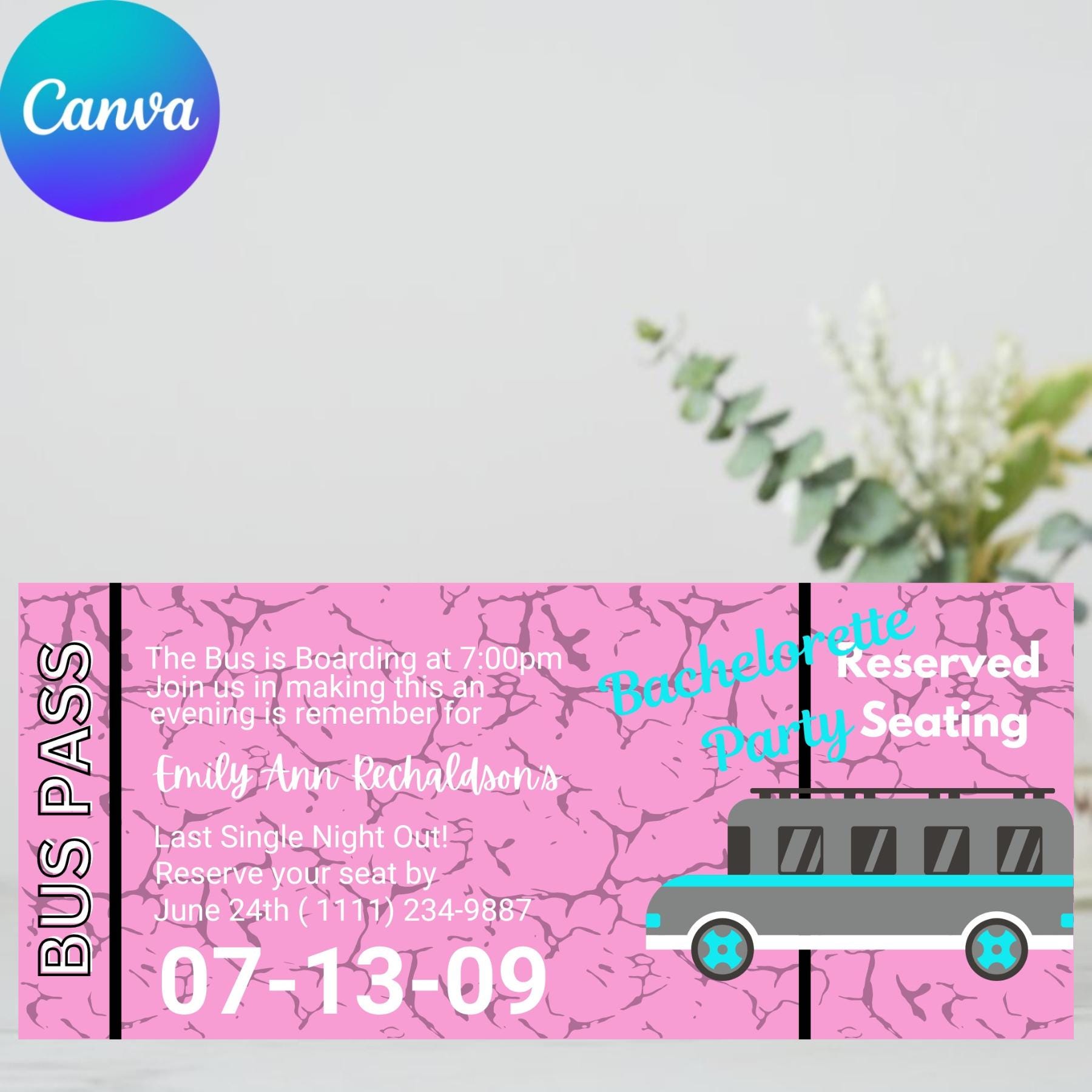 Printable Bus Trip Ticket Template: Surprise Travel Voucher (canva ...