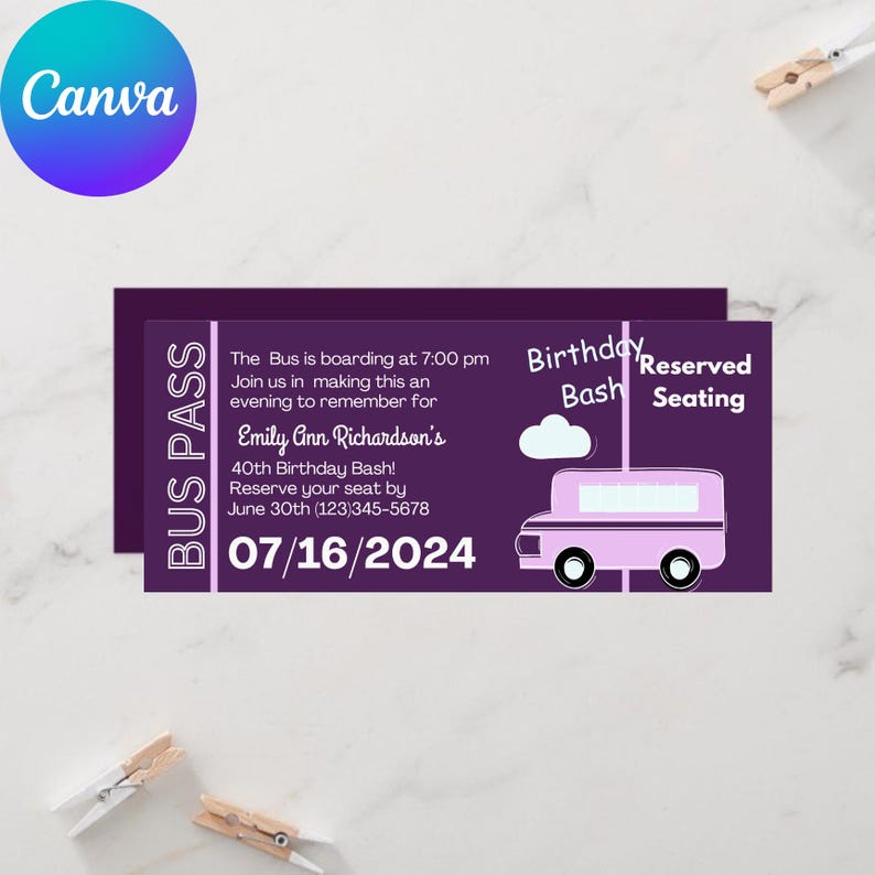 Printable Bus Trip Ticket Template: Surprise Travel Voucher - Etsy