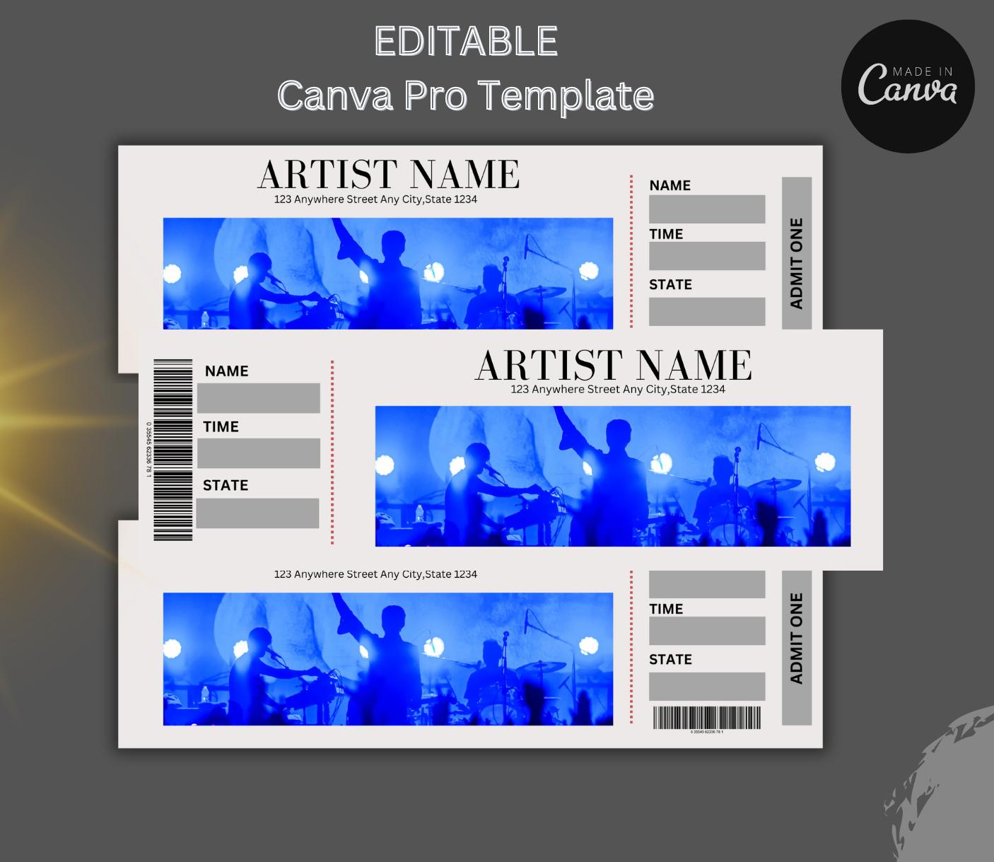 Editable Concert Ticket Template, Custom Concert Ticket Gift, DIY Event ...