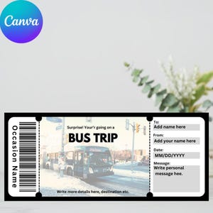 Printable Bus Trip Ticket Template: Surprise Travel Voucher (canva) - Etsy
