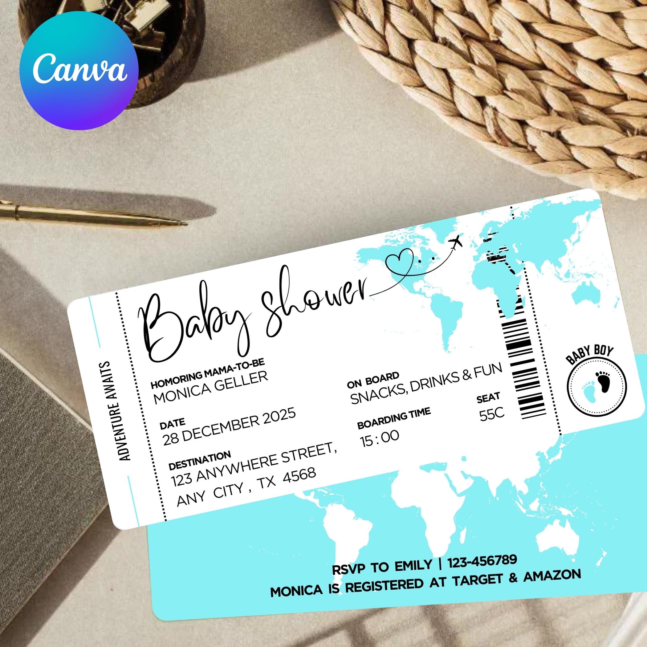Editable Boarding Pass Template: Printable Airline Ticket, Baby Shower ...