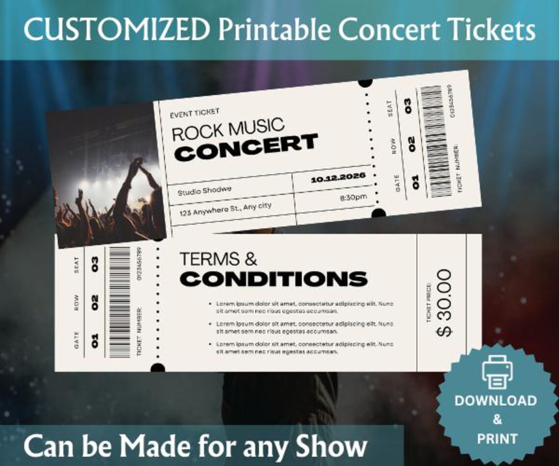 Custom Concert Ticket Template: DIY Printable Surprise Gift (canva ...