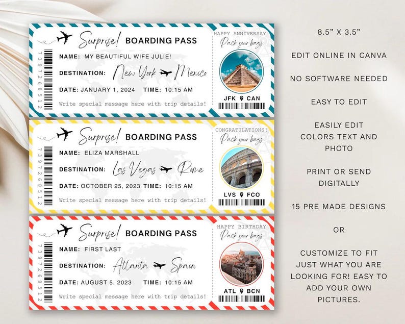 Editable Boarding Pass Template: Surprise Trip Ticket (canva Digital ...