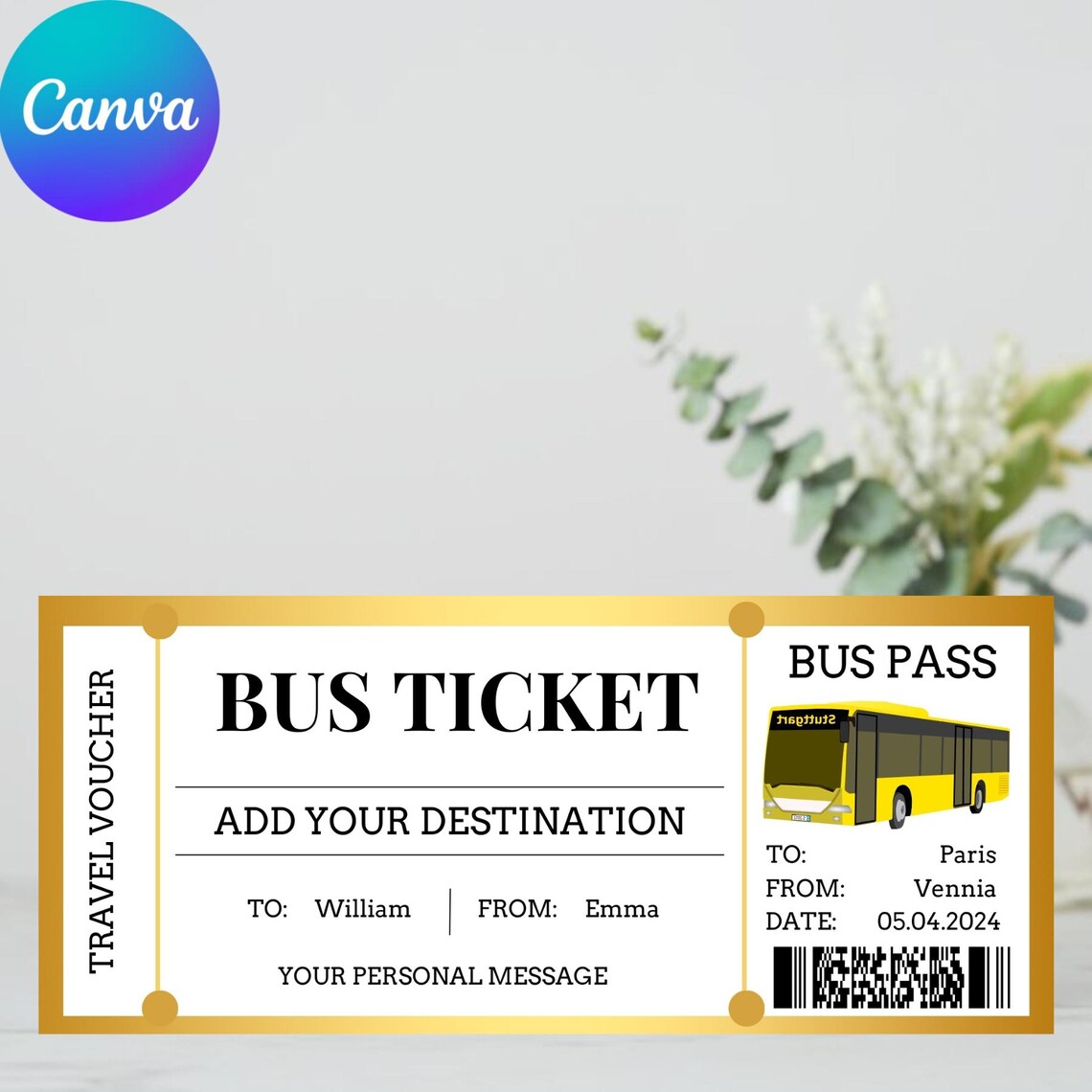 Editable Bus Ticket Template: Surprise Gift Voucher (digital Download ...