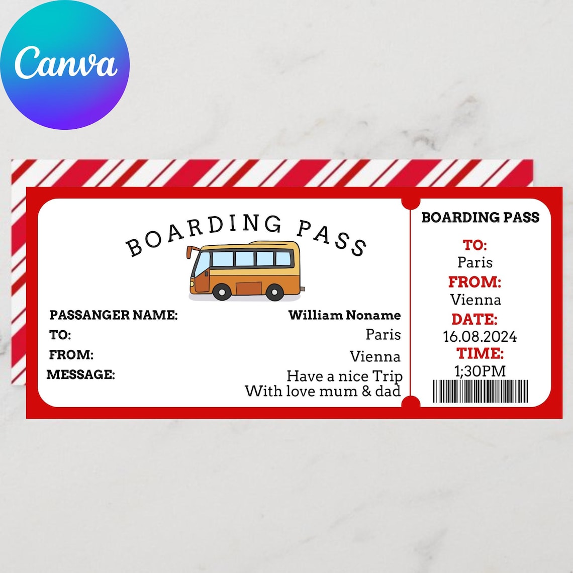 Bus Trip Ticket Template, Boarding Pass, Trip Surprise, Printable ...