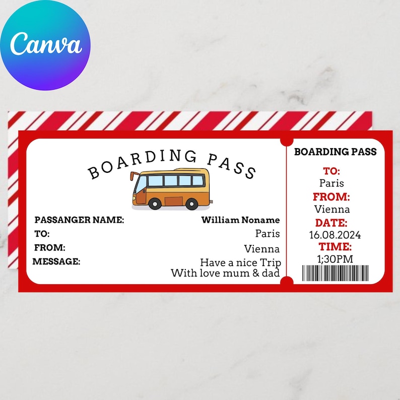 Printable Bus Trip Ticket Template: Surprise Boarding Pass (canva) - Etsy