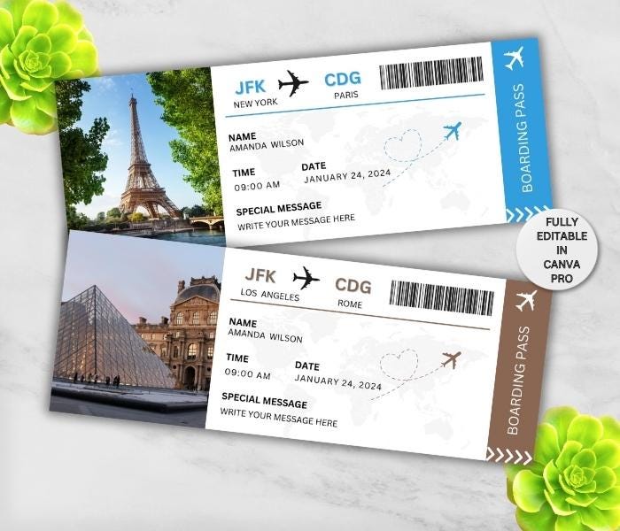 Editable Boarding Pass Canva Template, Printable Airline Ticket ...