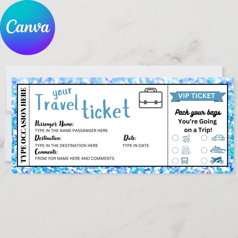 Printable Bus Trip Ticket Template: Surprise Travel Voucher - Etsy