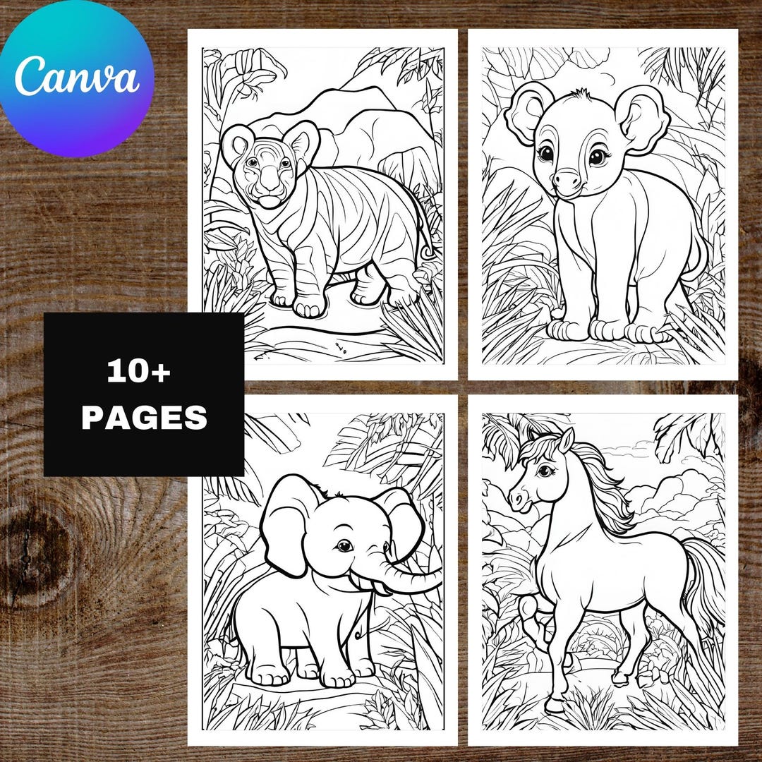 Jungle Animal Coloring Book Printable Coloring Pages Safari Themed ...