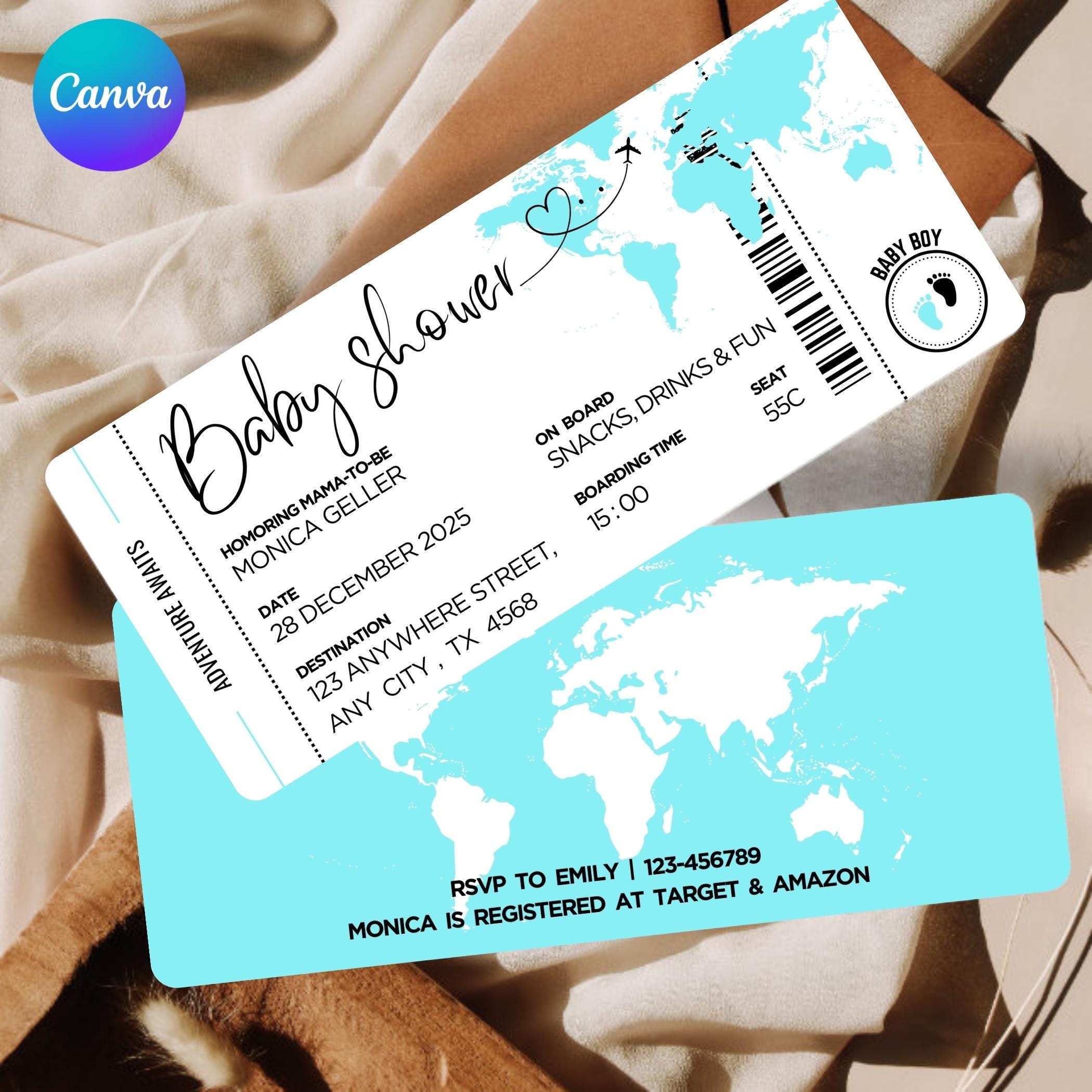 Editable Boarding Pass Template: Printable Airline Ticket, Baby Shower ...