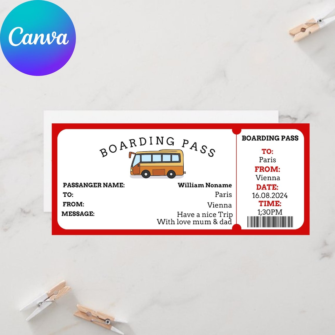Printable Bus Trip Ticket Template: Surprise Boarding Pass (canva) - Etsy