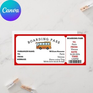 Printable Bus Trip Ticket Template: Surprise Boarding Pass (canva) - Etsy