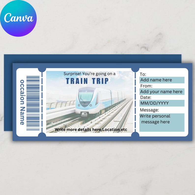 Editable Train Ticket Template: Surprise Trip Boarding Pass (digital ...