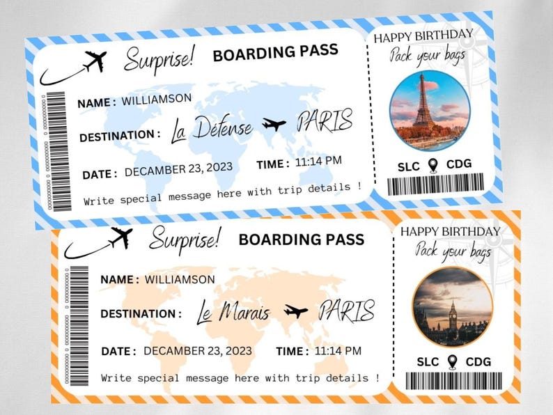 Editable Boarding Pass Template: Surprise Trip Ticket (canva Digital ...