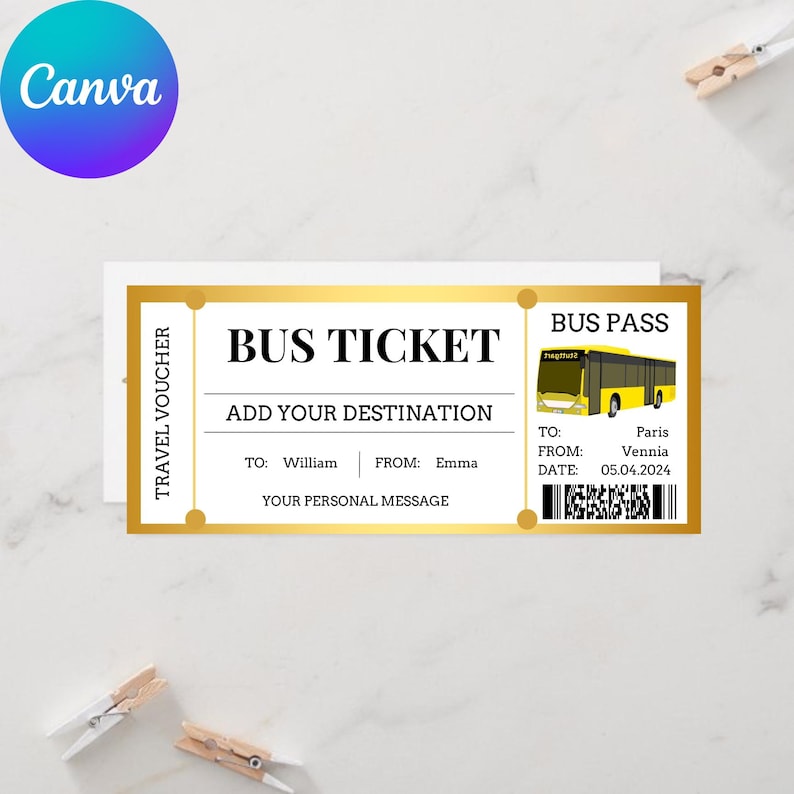 Editable Bus Ticket Template: Surprise Gift Voucher (digital Download ...