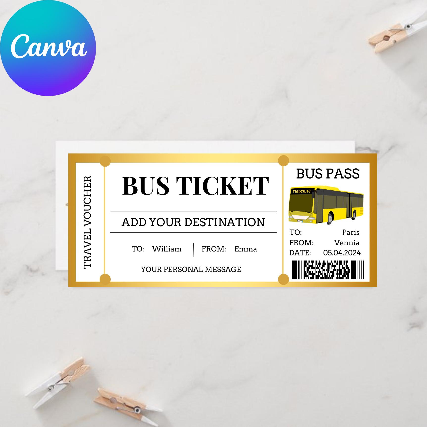 Editable Bus Ticket Template: Surprise Gift Voucher (digital Download ...