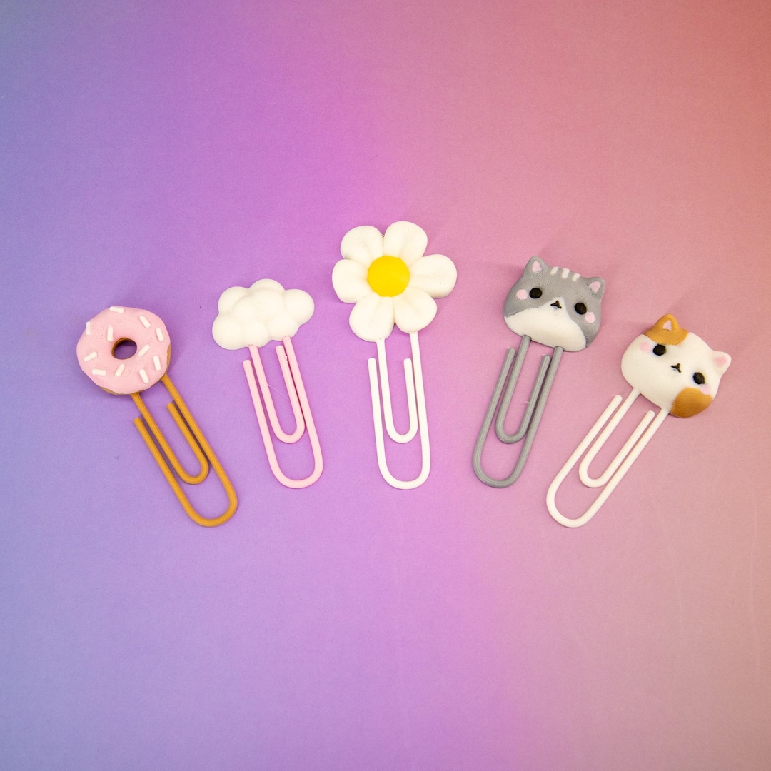 Kawaii Paperclip Set: 3D Donut, Cat, Cloud, Flower Plastic Clips for ...
