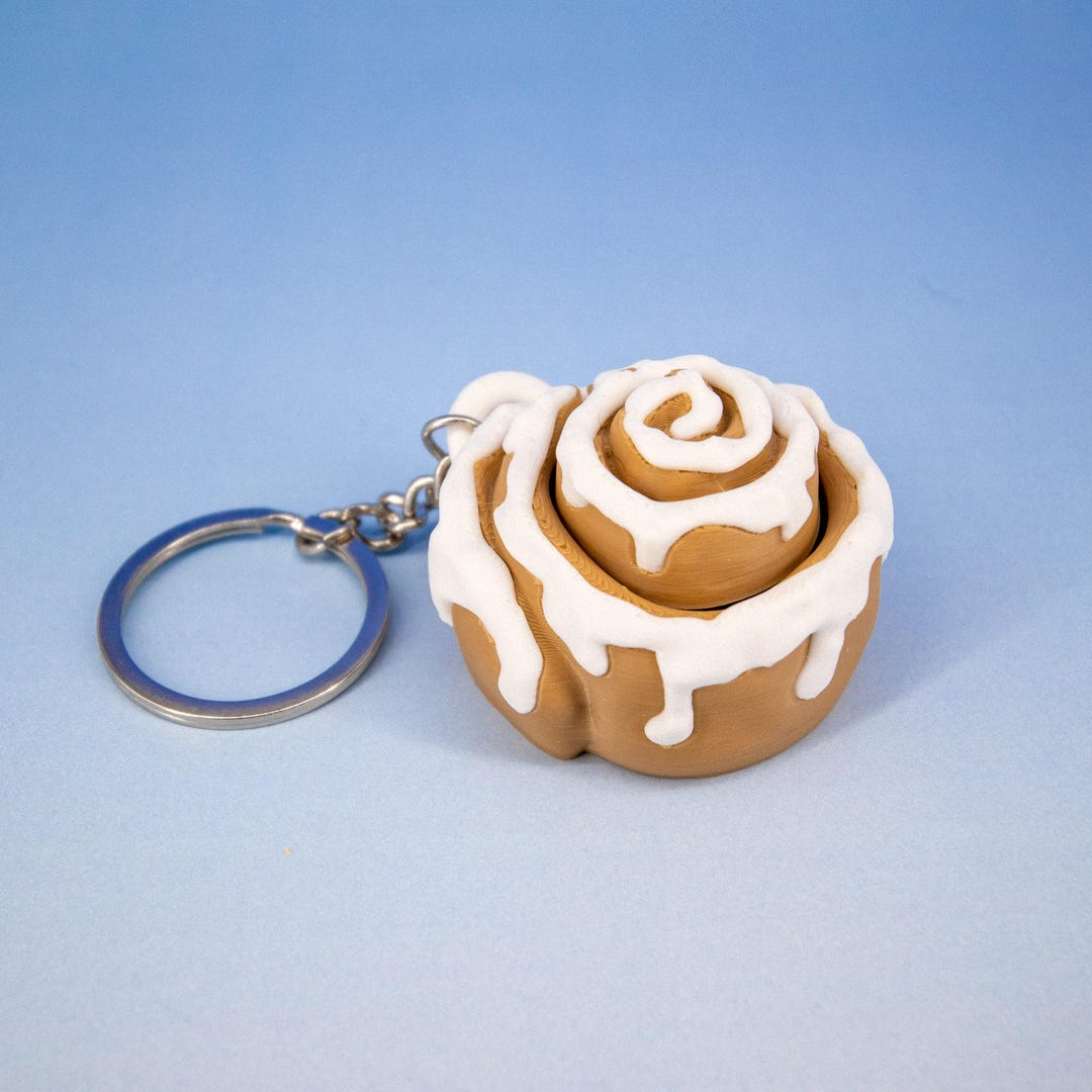 Fidget Keychain Cinnamon Roll: 3D Printed Brown White Pastry Clicker ...
