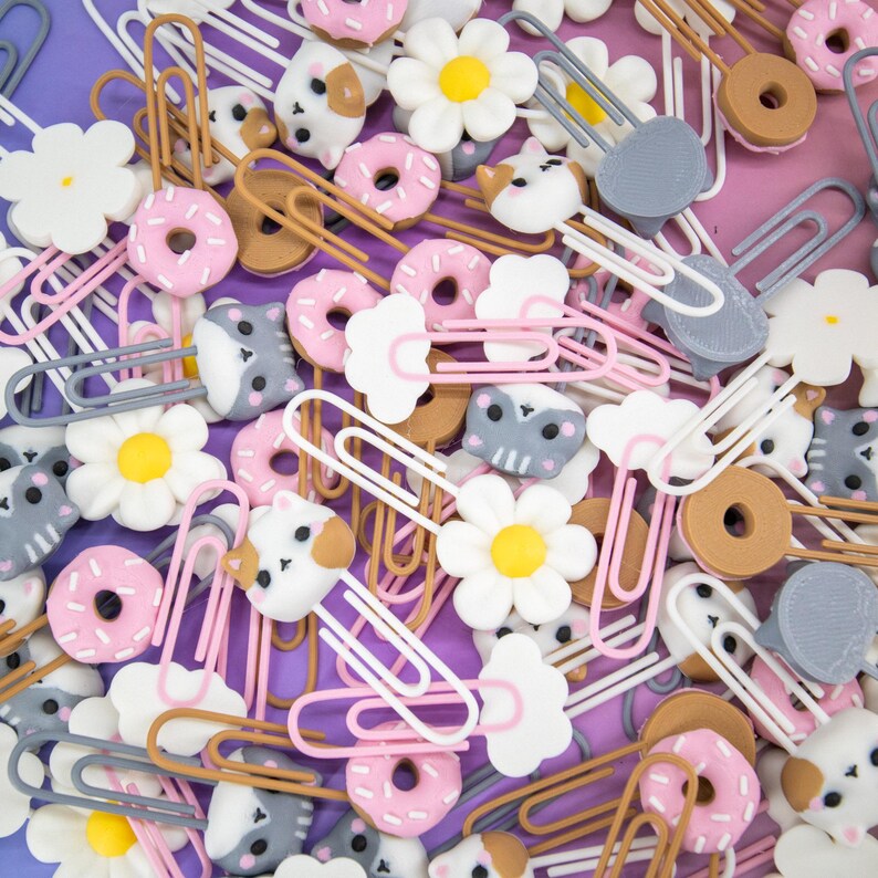 Kawaii Paperclip Set: 3D Donut, Cat, Cloud, Flower Plastic Clips for ...
