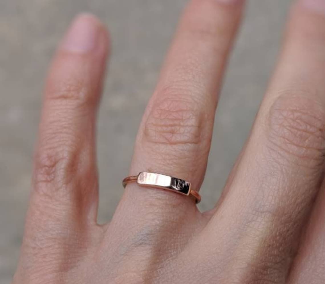 Solid 14k Gold Rectangle Ring. Handmade Yellow Gold Modern - Etsy