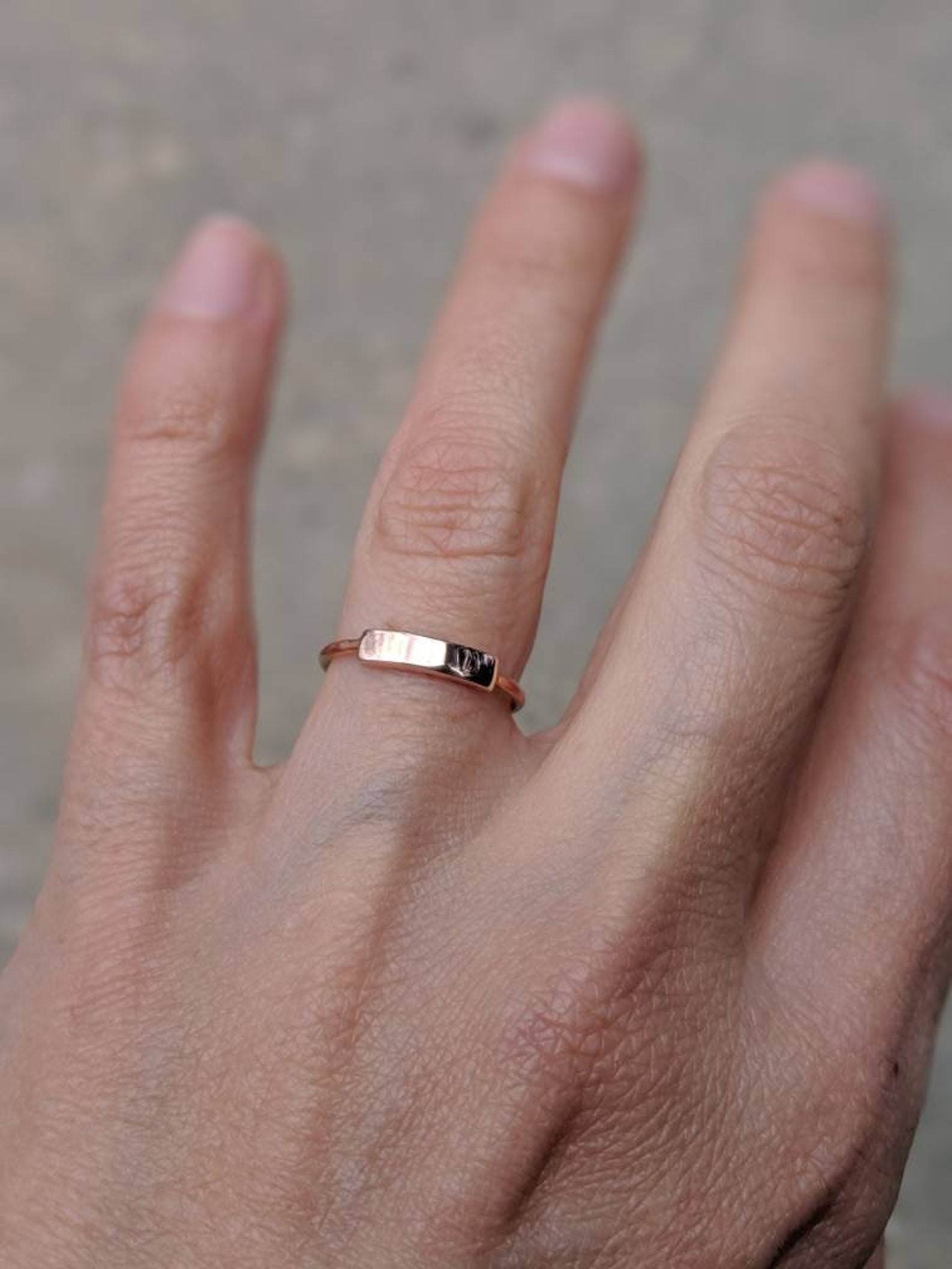 Solid 14k Gold Rectangle Ring. Handmade Yellow Gold Modern | Etsy