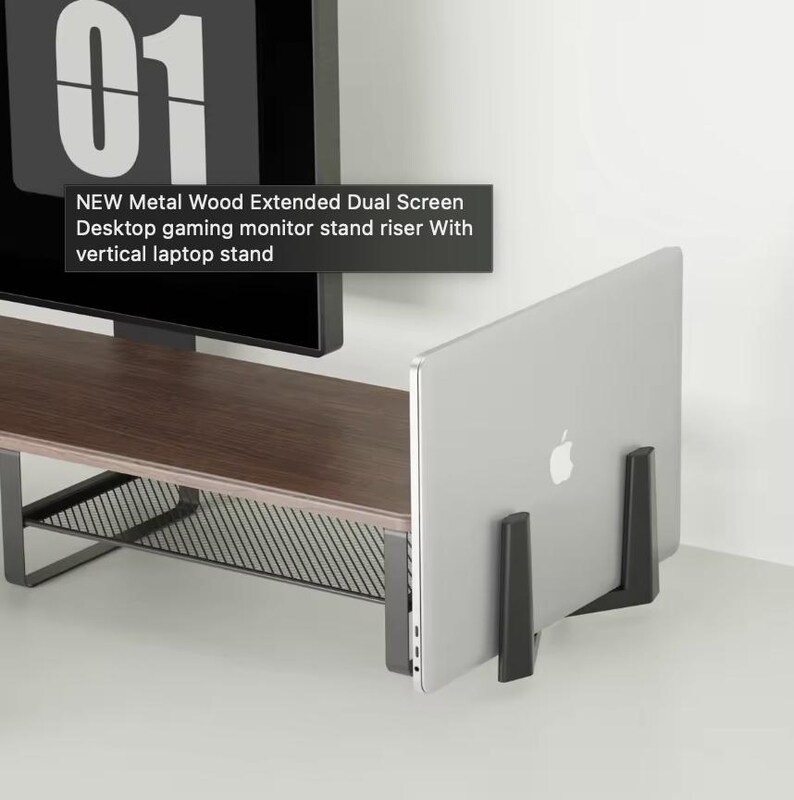 Monitor Stand Riser With Laptop Storage - 98cm Wood Effect Desktop ...