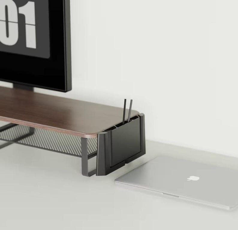 Monitor Stand Riser With Laptop Storage - 98cm Wood Effect Desktop ...