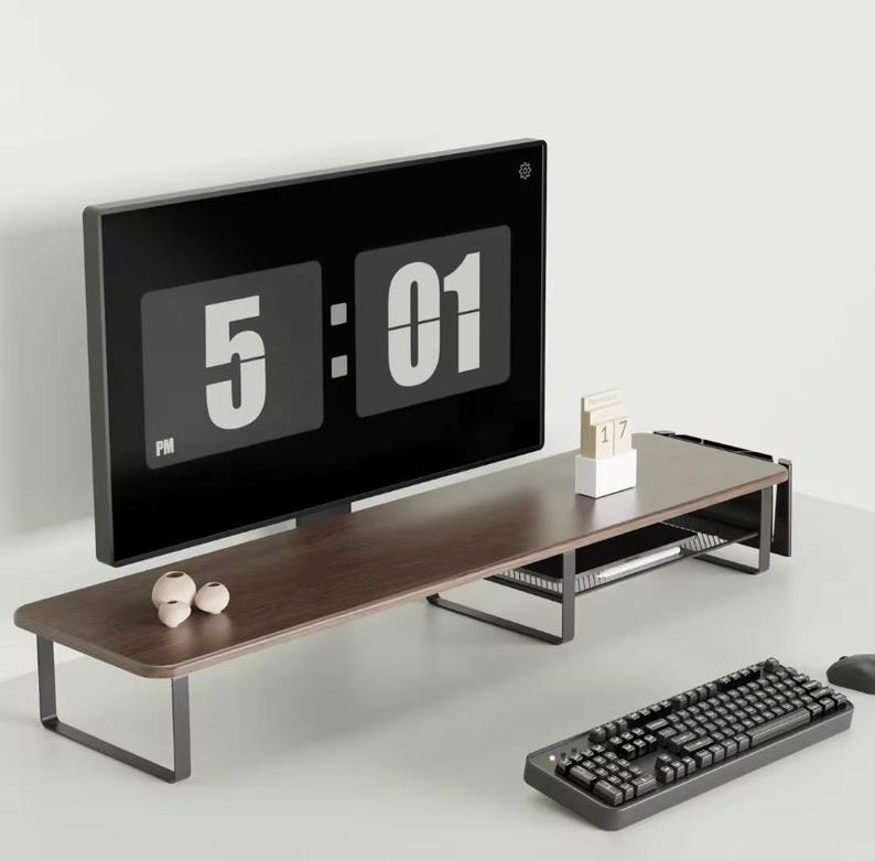Monitor Stand Riser With Laptop Storage - 98cm Wood Effect Desktop ...