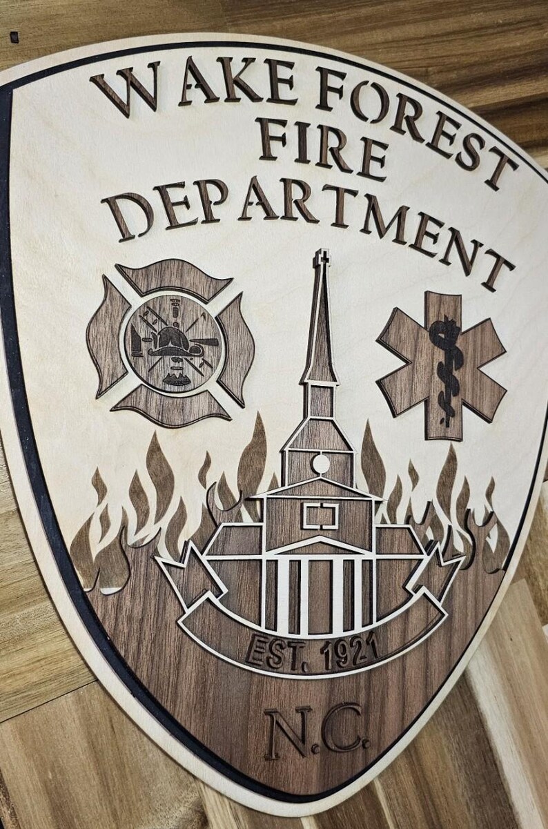 Logo Custom Fire Dept Military Shield Sign - Wooden Layered 3D Text ...