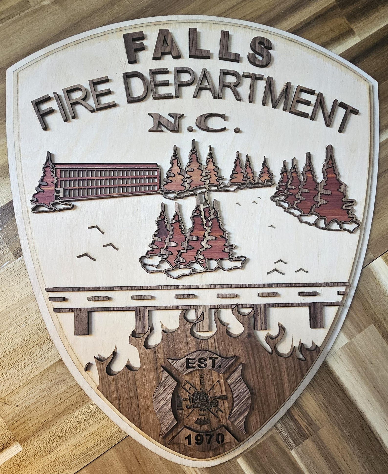 Logo Custom Fire Dept Military Shield Sign - Wooden Layered 3D Text ...