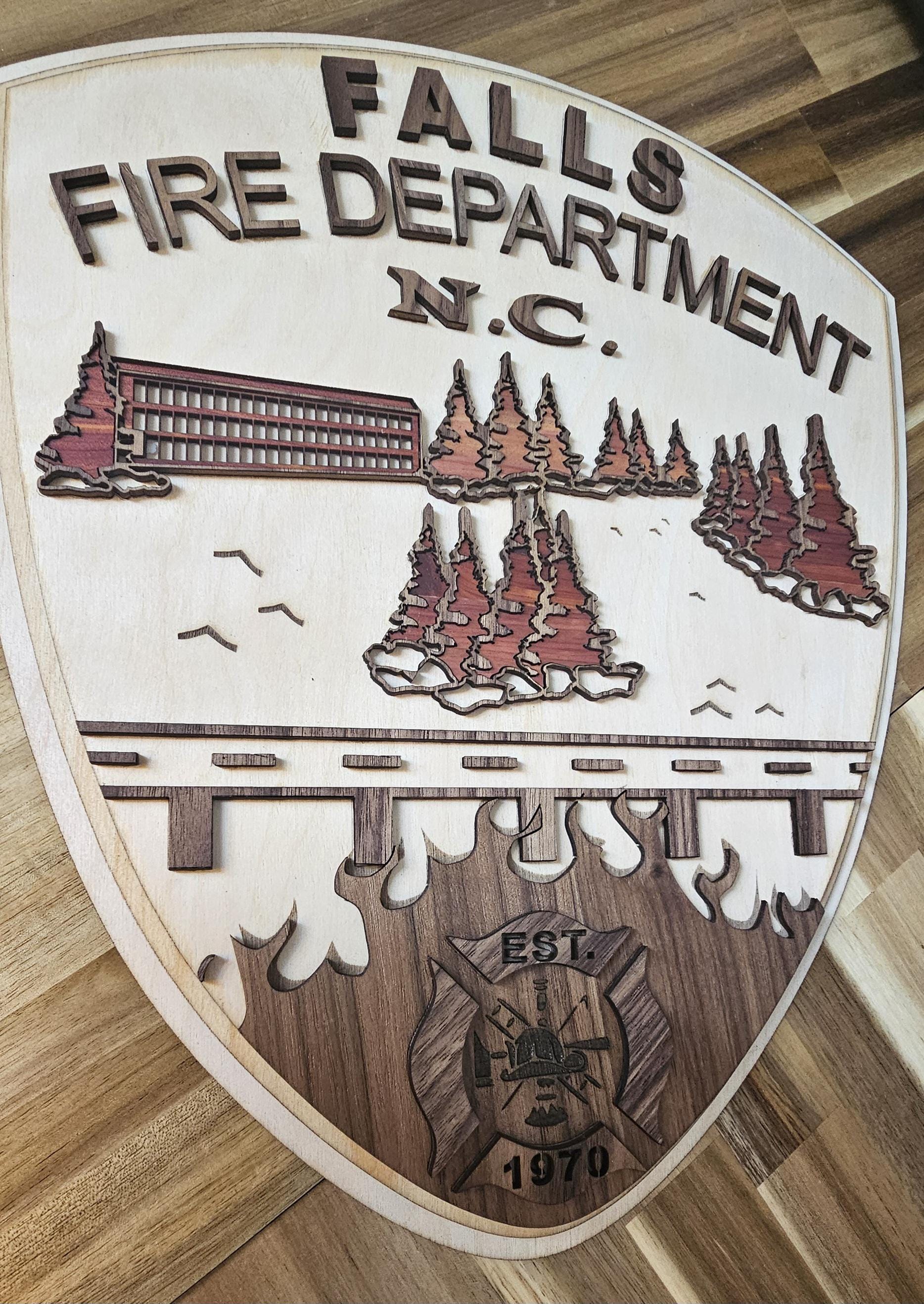 Logo Custom Fire Dept Military Shield Sign - Wooden Layered 3D Text ...
