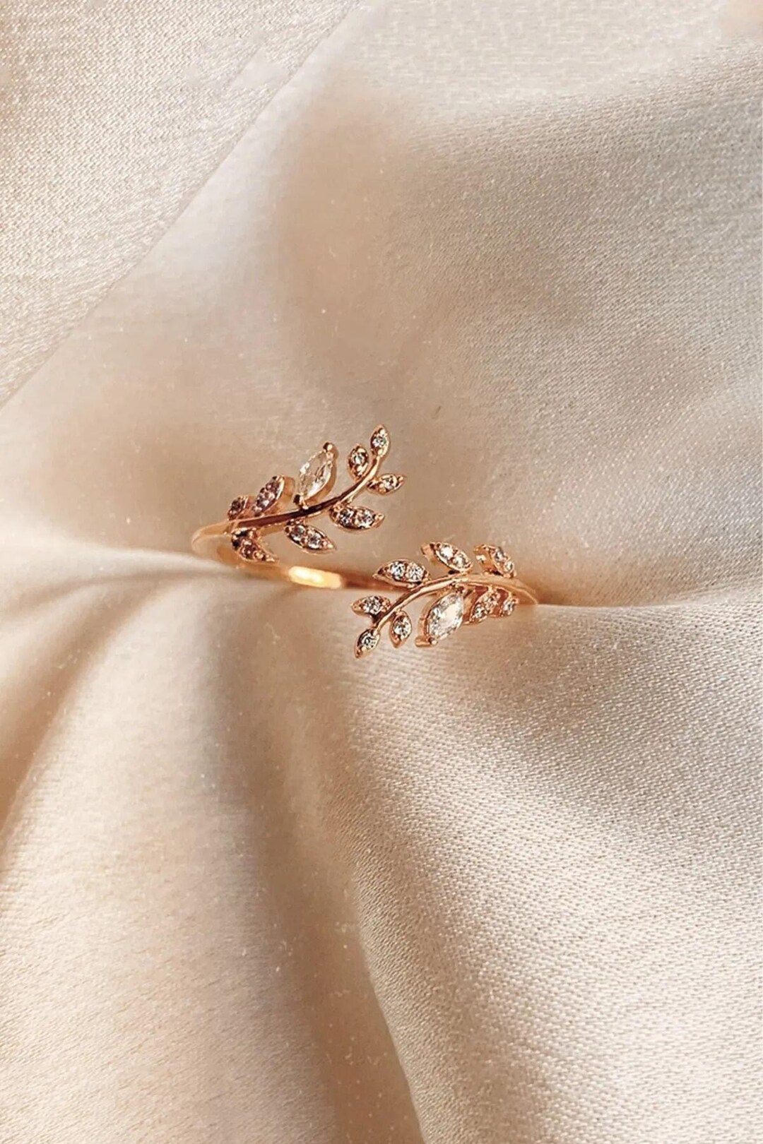 Acacia Flower Vine Ring, 14K Rose Gold Plated Women's Ring - Etsy