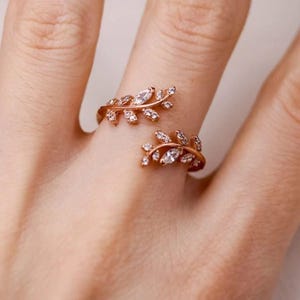 Acacia Flower Vine Ring, 14K Rose Gold Plated Women's Ring - Etsy