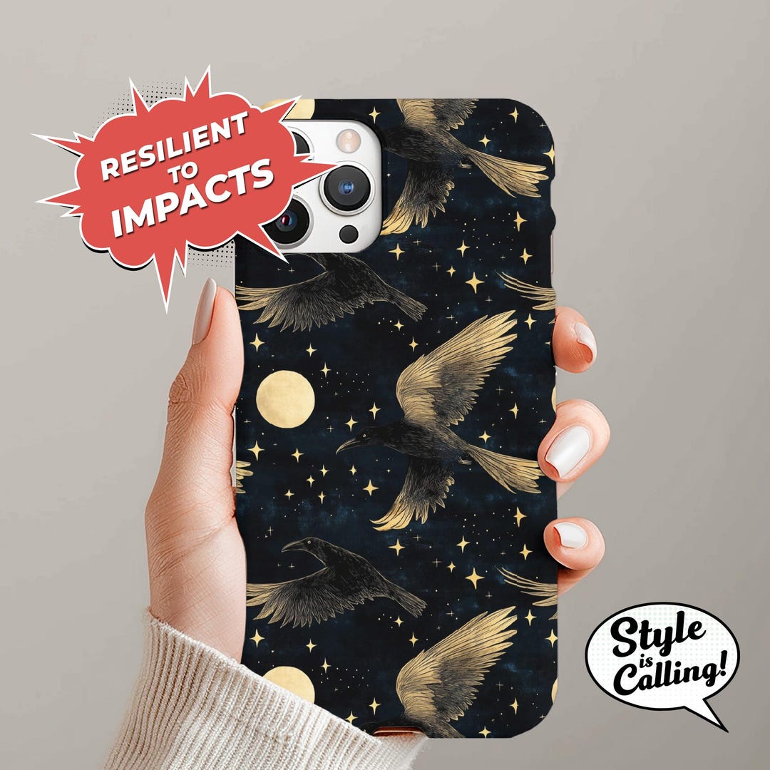 Crow and the Full Moon Pattern Tough Case for iPhone and Samsung Galaxy ...